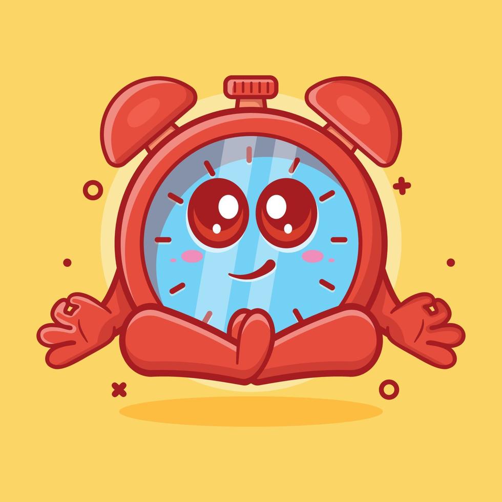Funny Alarm Clock Character Mascot With Yoga Meditation Pose Isolated Cartoon In Flat Style