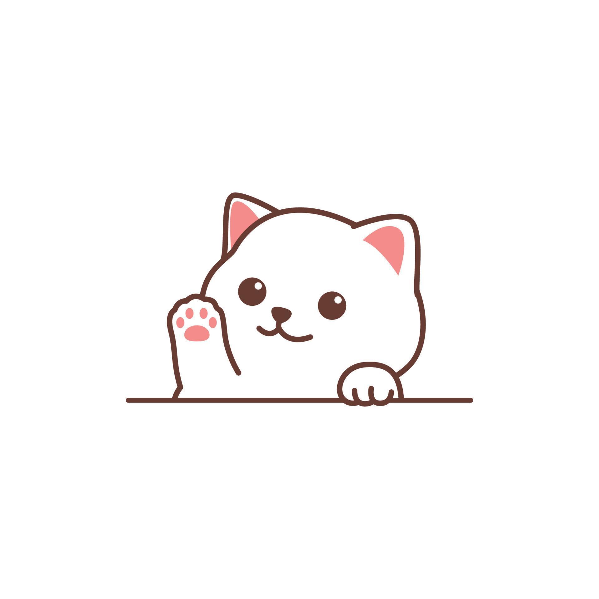 Cute white cat waving paw cartoon, vector illustration 19029236 Vector Art at Vecteezy