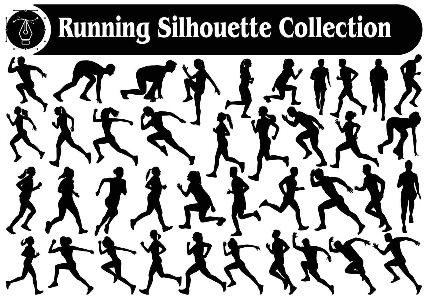 Running Man and Woman silhouettes vector Collection 19030363 Vector Art ...