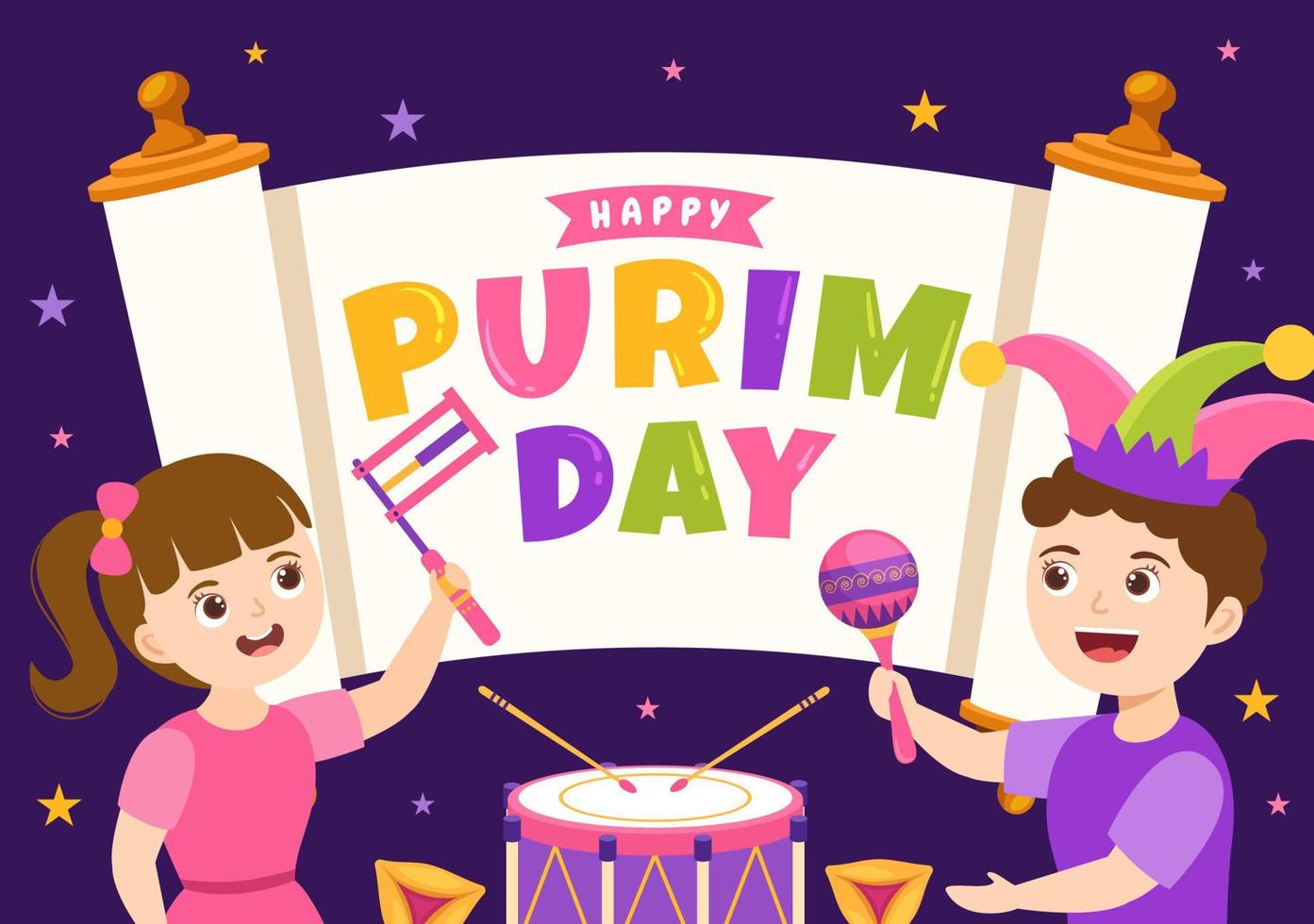 feliz ilustración de purim con máscaras de carnaval, festividad judía y parque de atracciones en ...