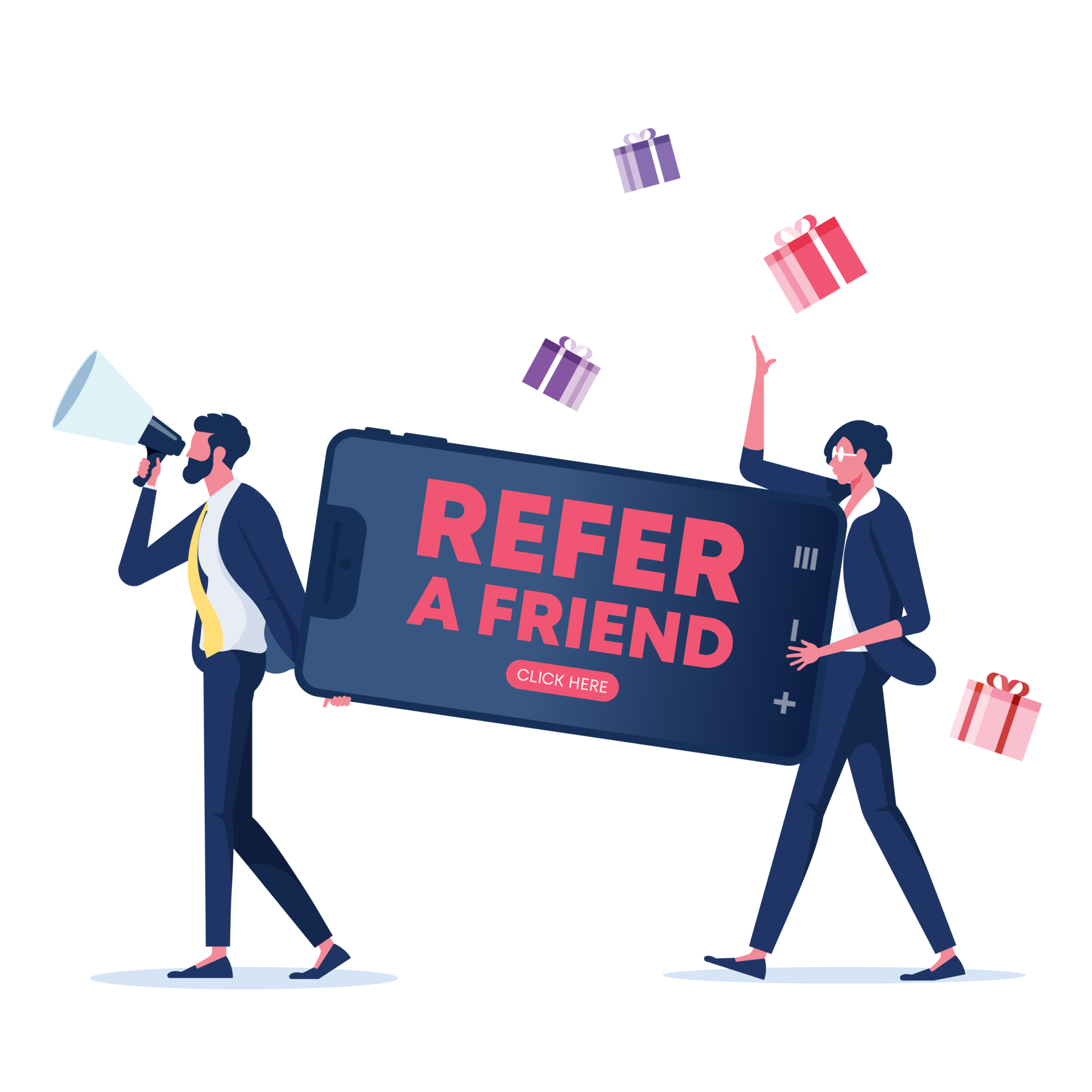 Refer a friend concept. Referral program and social media marketing for ... Refer a friend concept. Referral program and social media marketing for ...