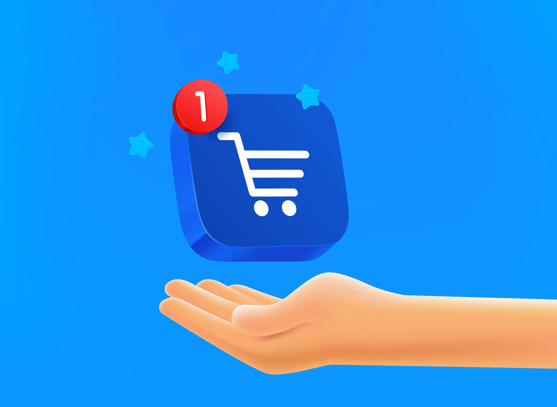 Buyer Concept Hand With Shopping App Button 3d Vector Mobile Application Icon With