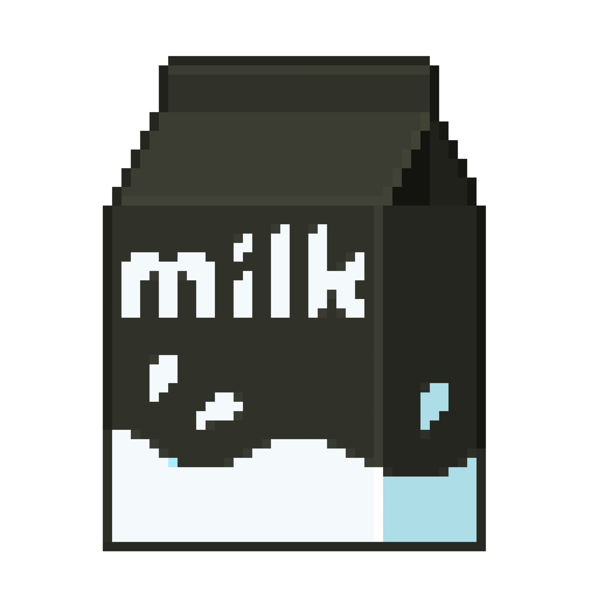 An 8 bit retro styled pixel art illustration of a black milk carton. 19040573 PNG