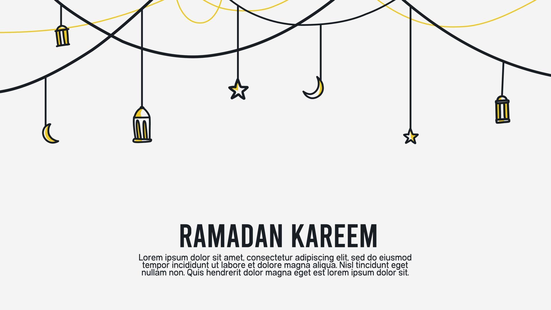 ramadan kareem white template background with hanging islamic lantern, crescent moon, and stars ...