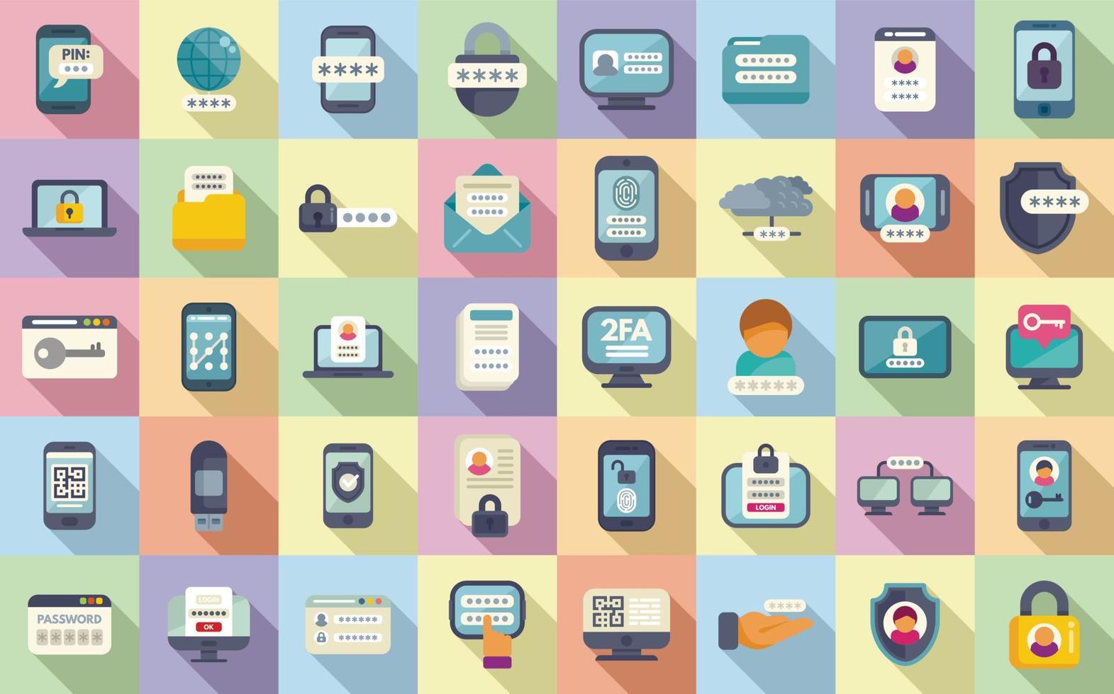 Two Factor Authentication Icons Set Flat Vector Code Certificate