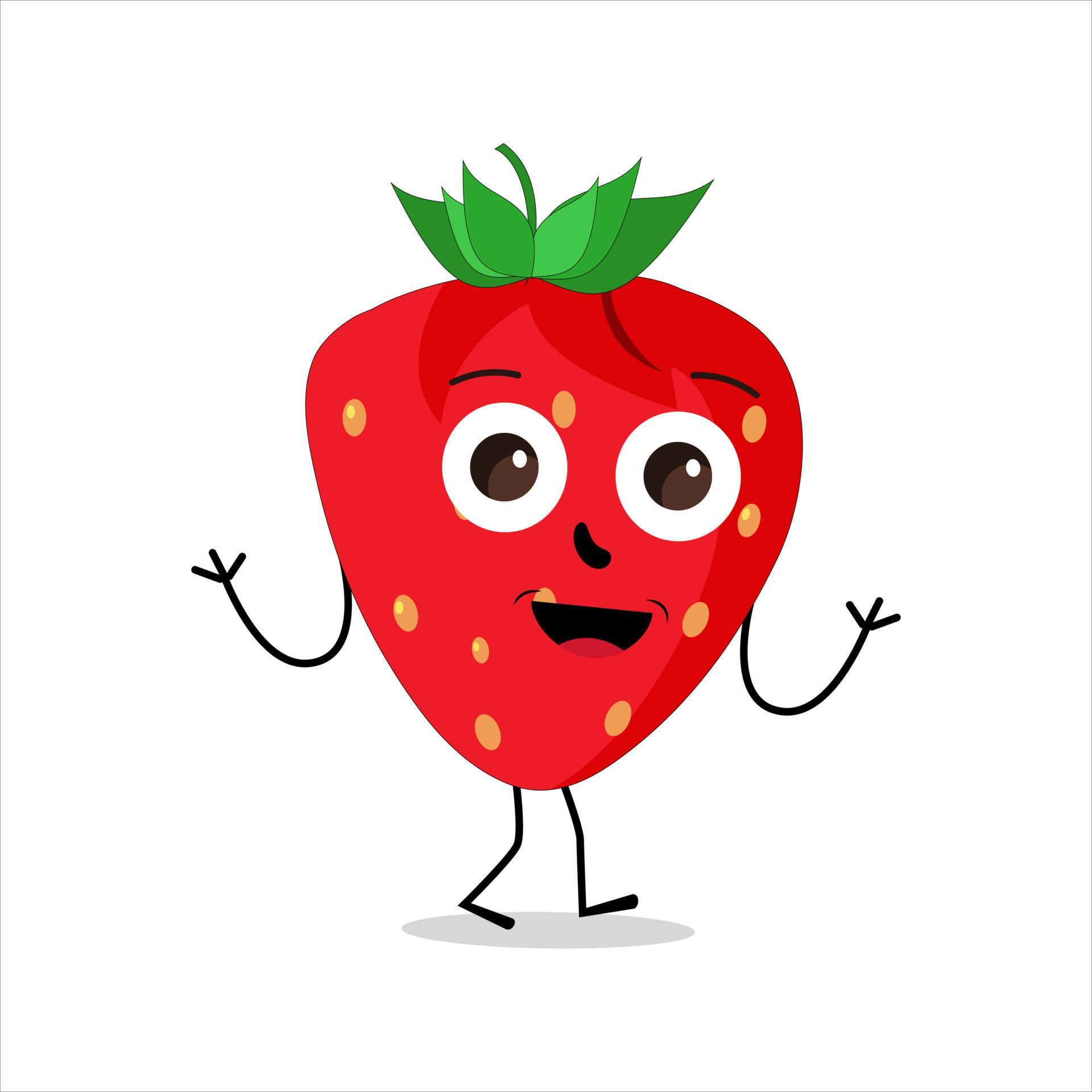Strawberry Fruit Cartoon Mascot Character Strawberry Icon Cute Fruit Vector Character Set