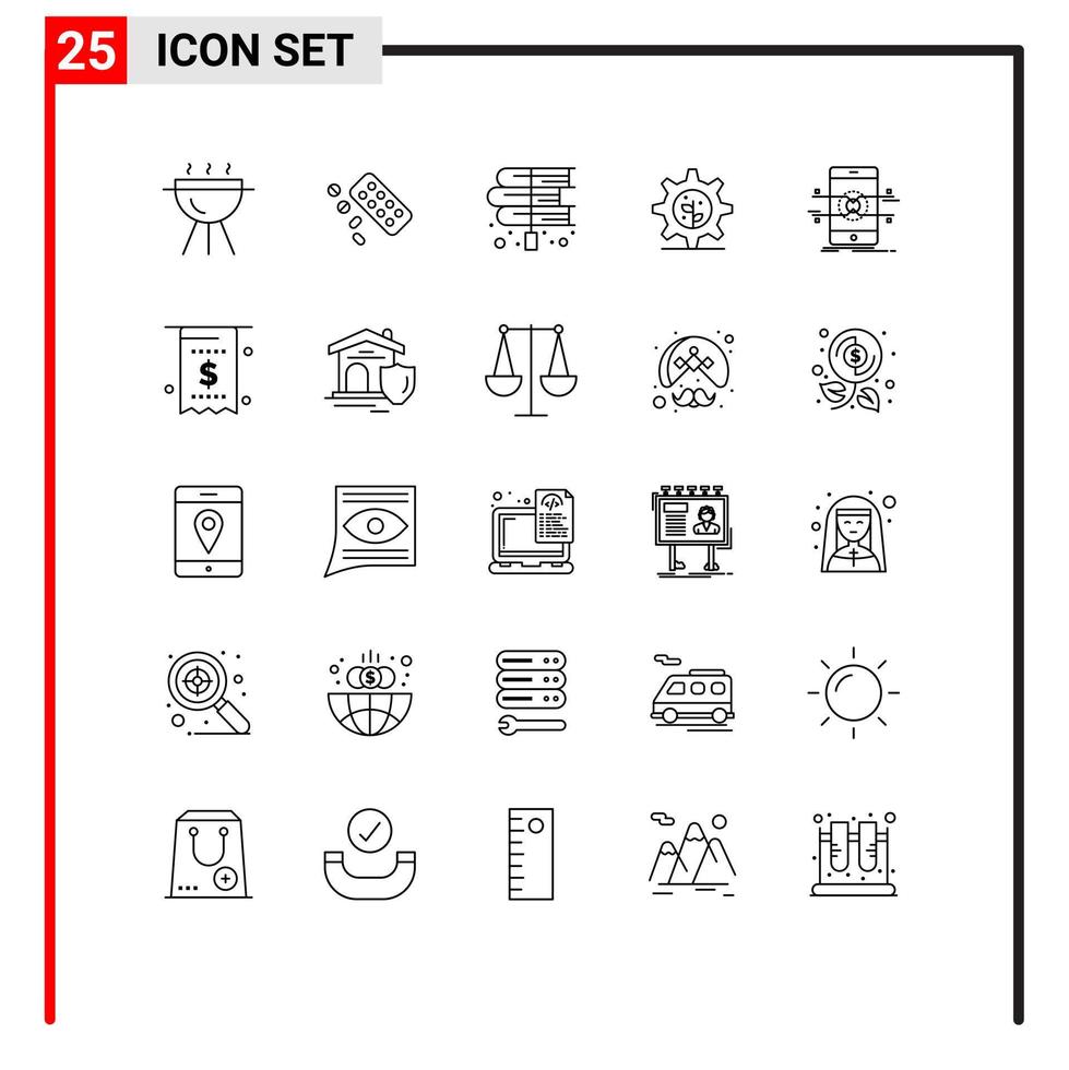 Set of 25 Modern UI Icons Symbols Signs for mobile api books setting earth Editable Vector ...