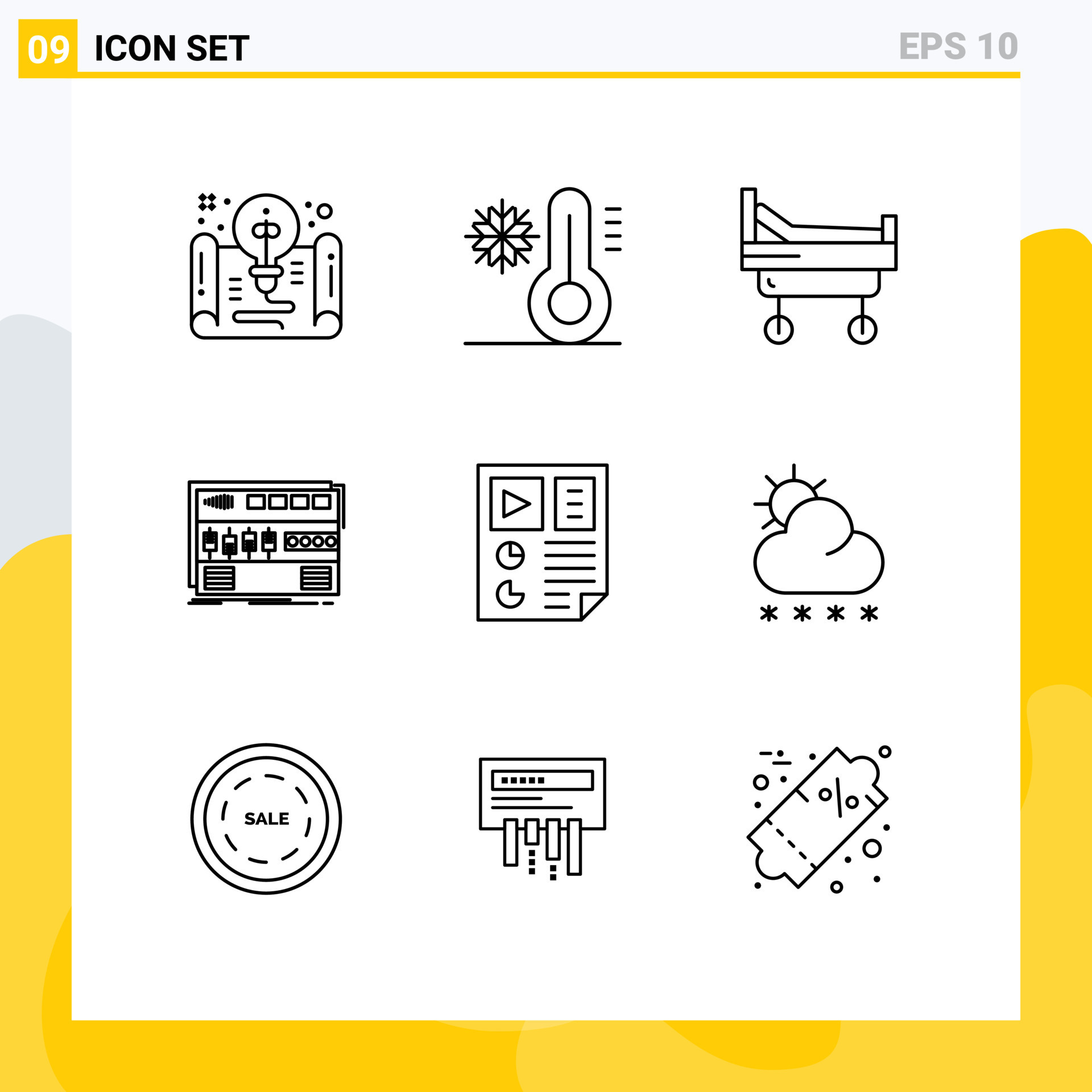 Set Of 9 Vector Outlines On Grid For Data Rackmount Temperature Module Audio Editable Vector