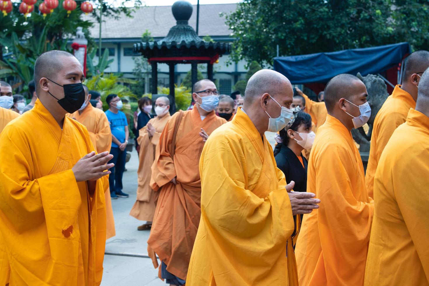 Bandung City Indonesia 2022 The Monks Walked Together To Visit The Temple Before The Praying