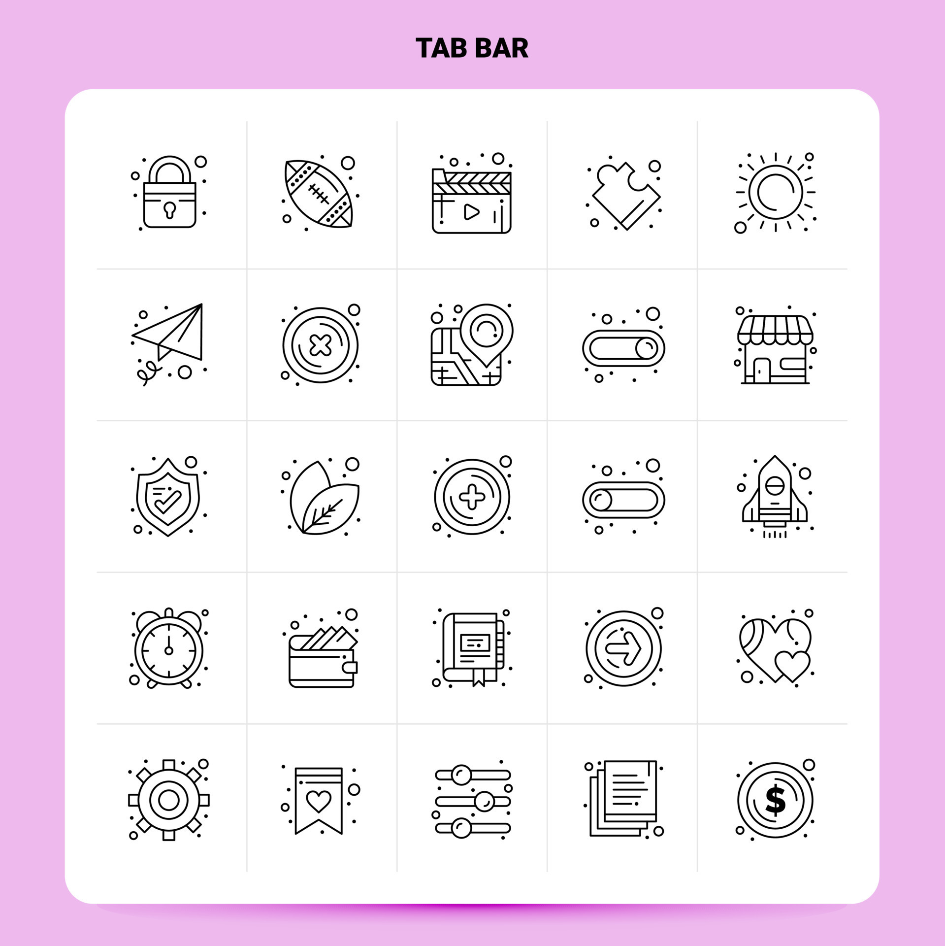 Outline 25 Tab Bar Icon Set Vector Line Style Design Black Icons Set Linear Pictogram Pack Web