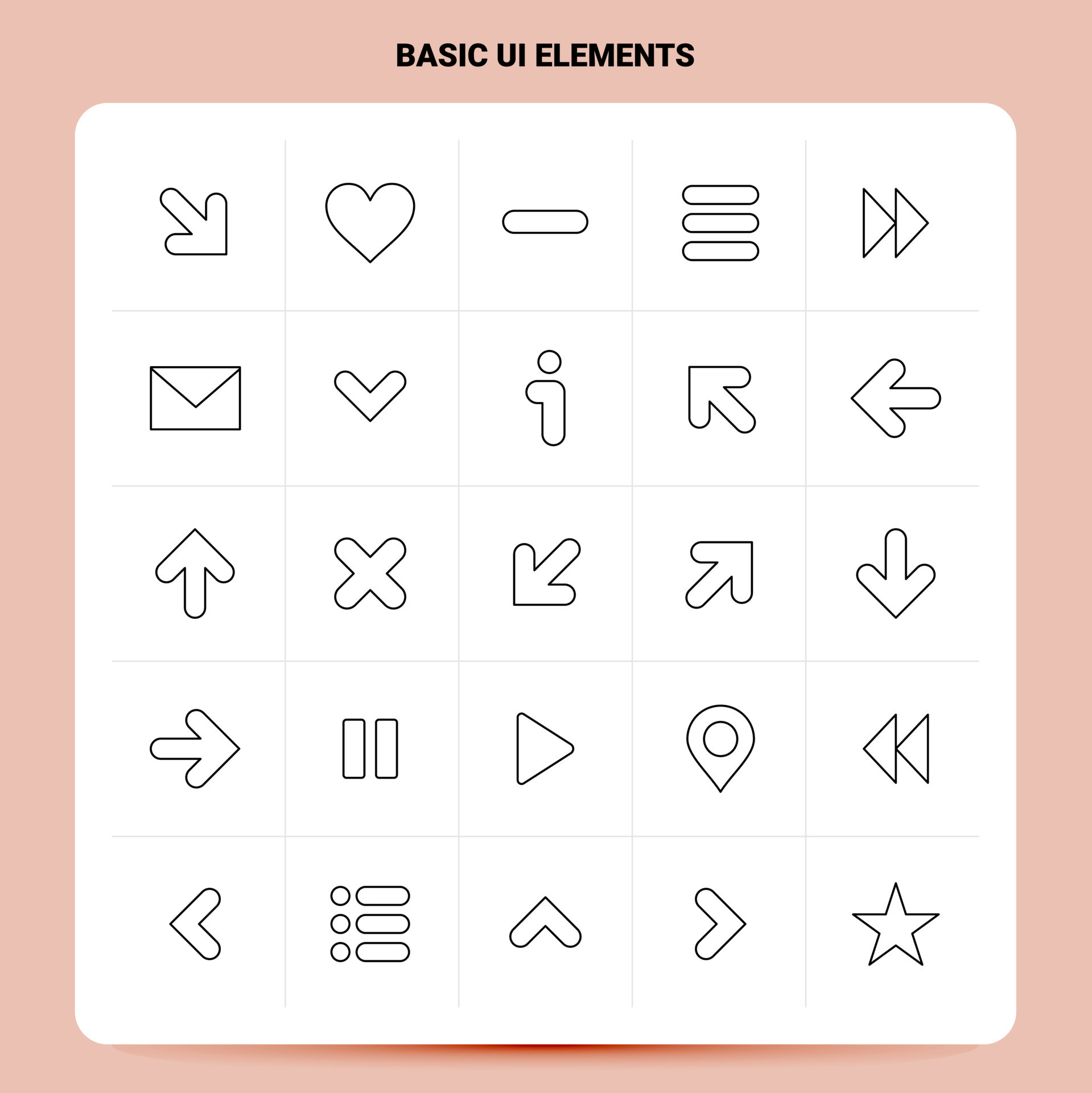 Outline 25 Basic Ui Elements Icon Set Vector Line Style Design Black Icons Set Linear Pictogram