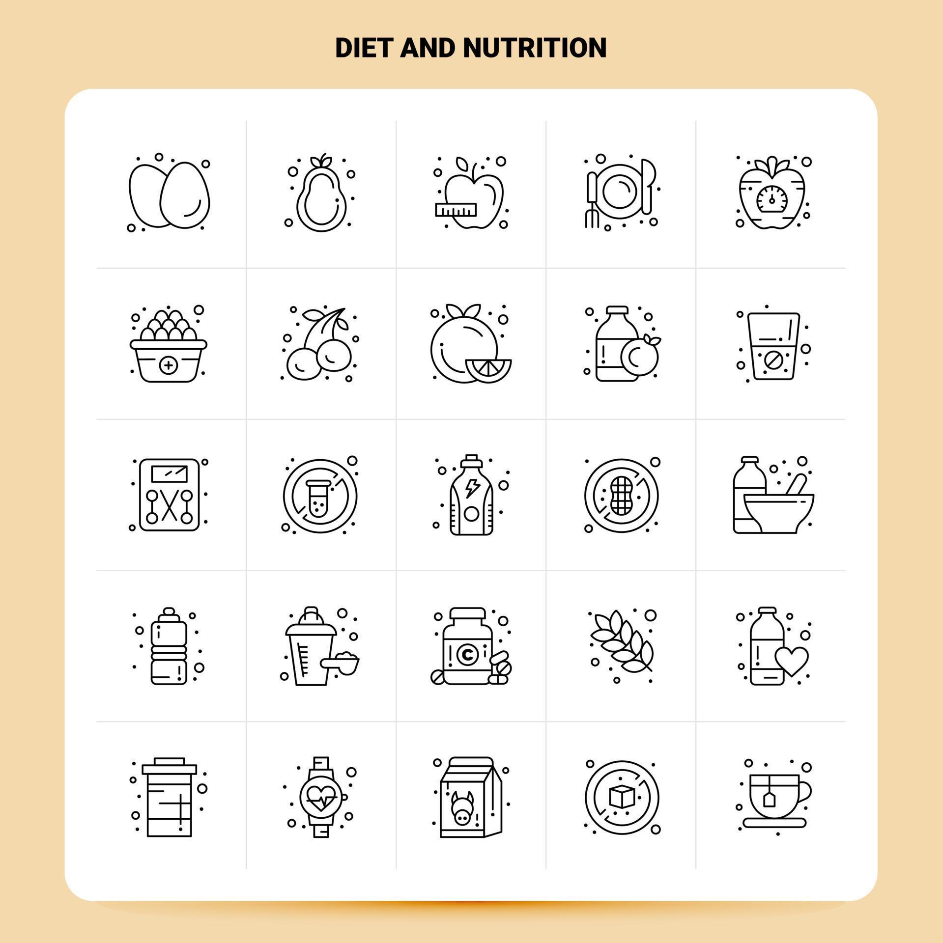 OutLine 25 Diet And Nutrition Icon set Vector Line Style Design Black ...