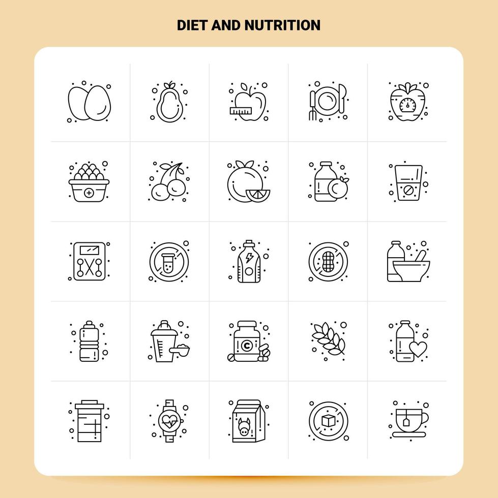 Outline 25 Diet And Nutrition Icon Set Vector Line Style Design Black Icons Set Linear Pictogram