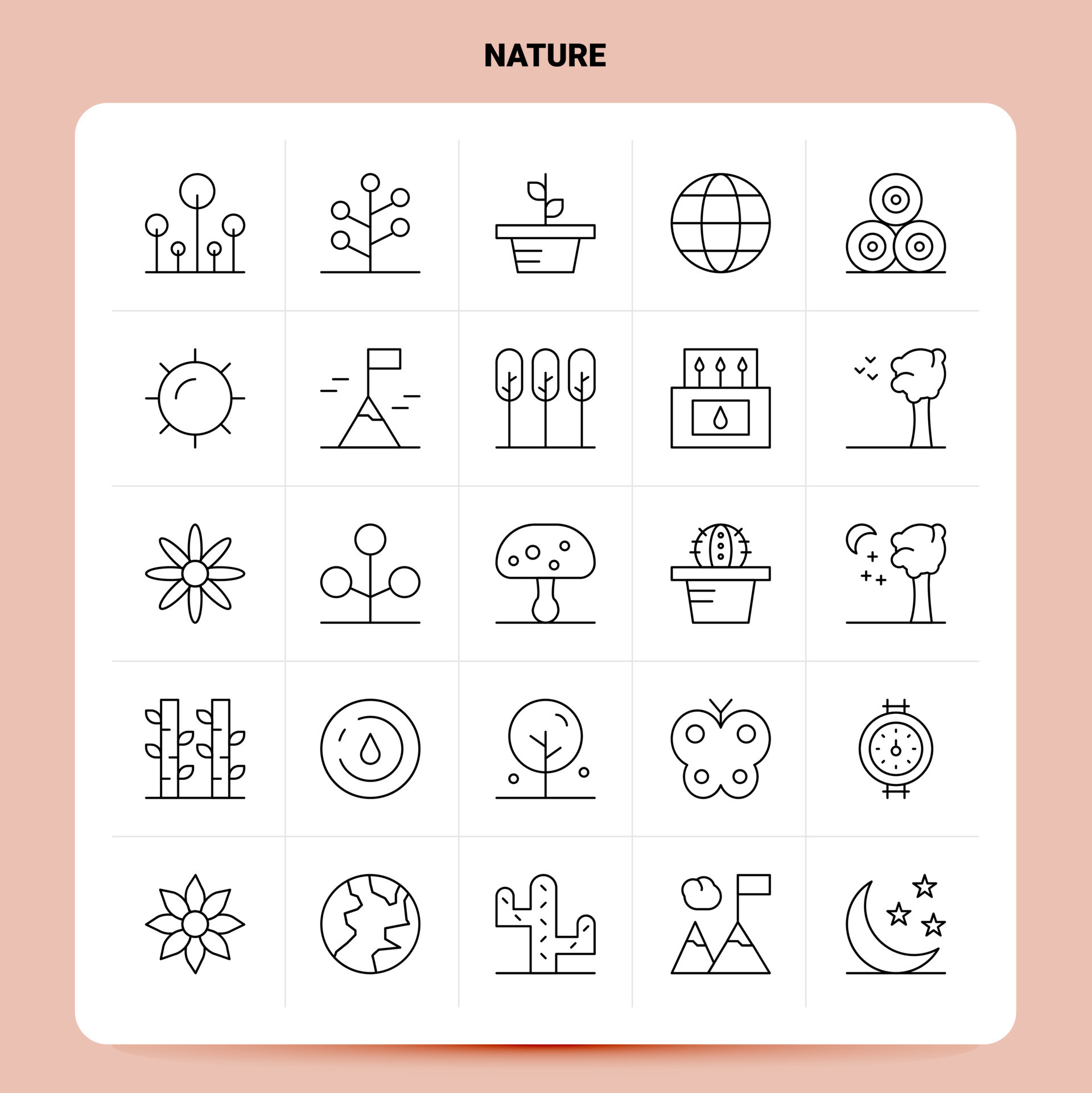 Outline 25 Nature Icon Set Vector Line Style Design Black Icons Set