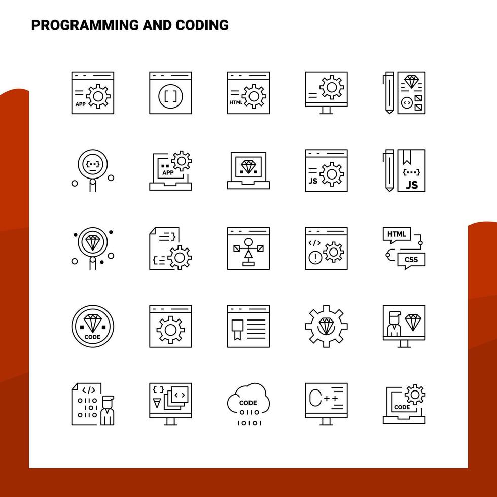 Set of Programming And Coding Line Icon set 25 Icons Vector Minimalism Style Design Black Icons ...