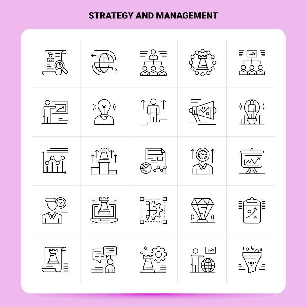 Outline 25 Strategy And Management Icon Set Vector Line Style Design Black Icons Set Linear