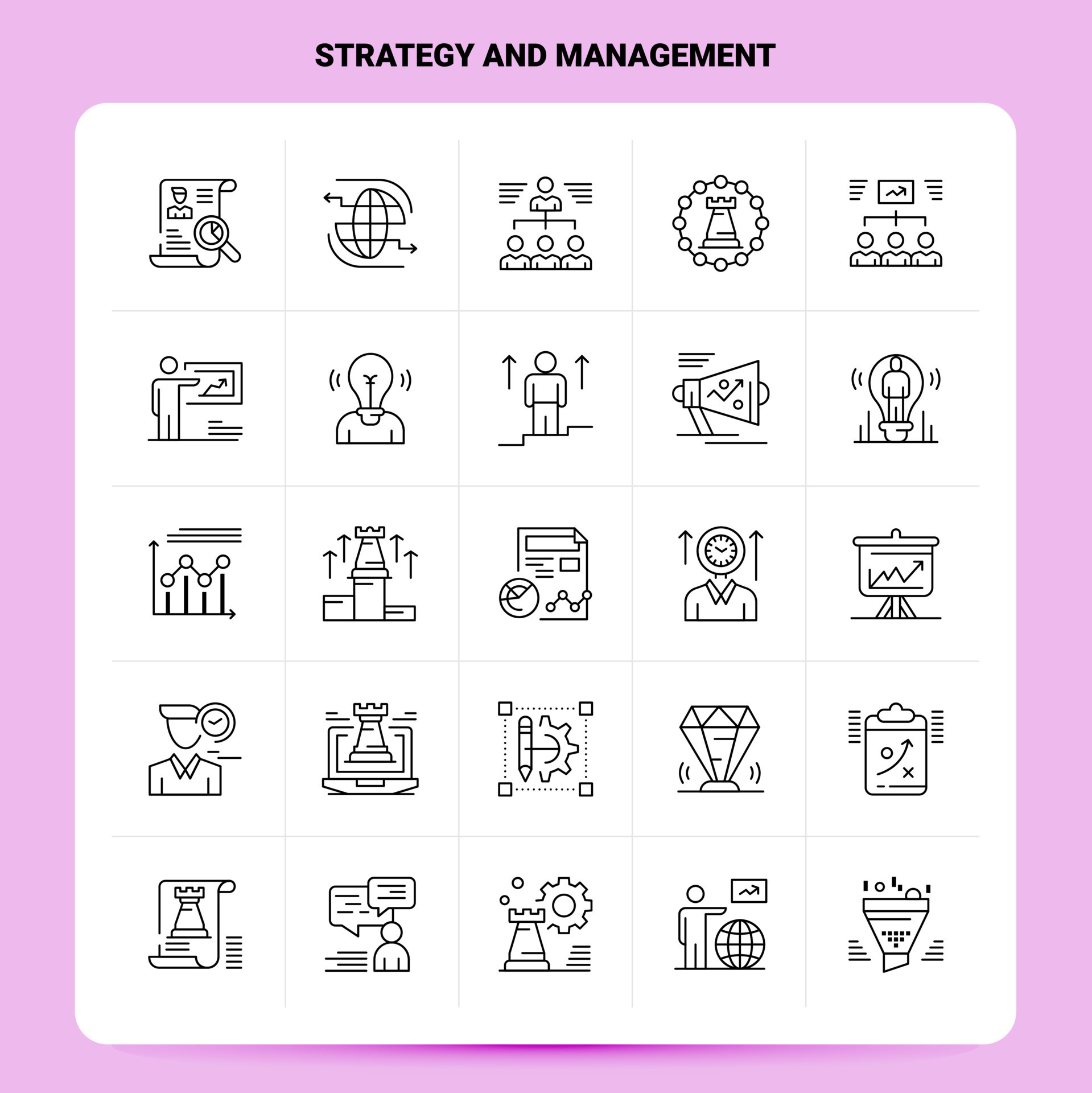 Outline 25 Strategy And Management Icon Set Vector Line Style Design Black Icons Set Linear