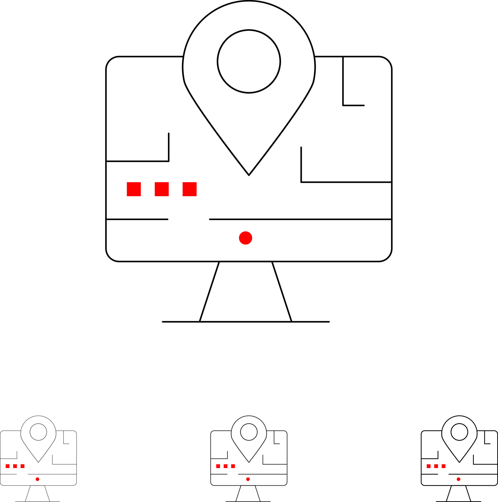 Computer Map Location Education Bold And Thin Black Line Icon Set