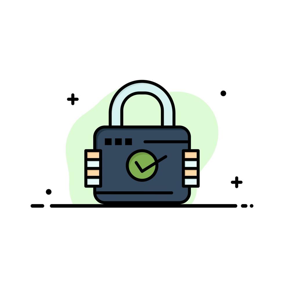 Lock Padlock Security Secure Business Flat Line Filled Icon Vector