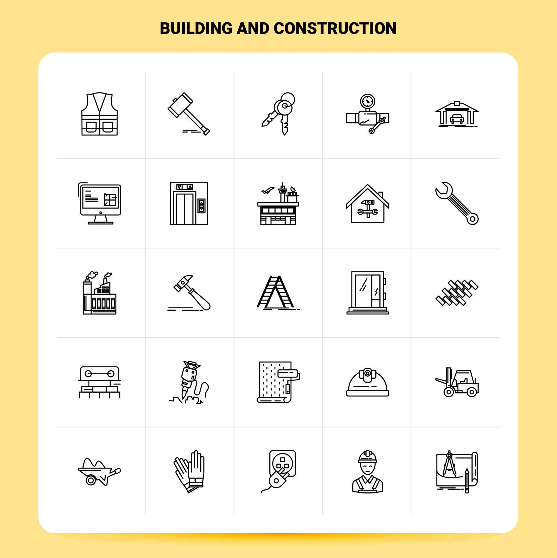Outline 25 Building And Construction Icon Set Vector Line Style Design