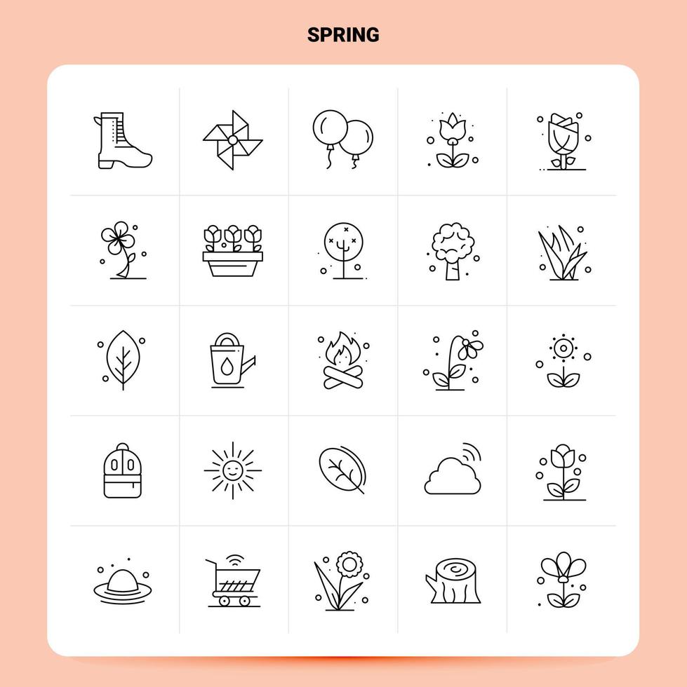 Outline 25 Spring Icon Set Vector Line Style Design Black Icons Set Linear Pictogram Pack Web