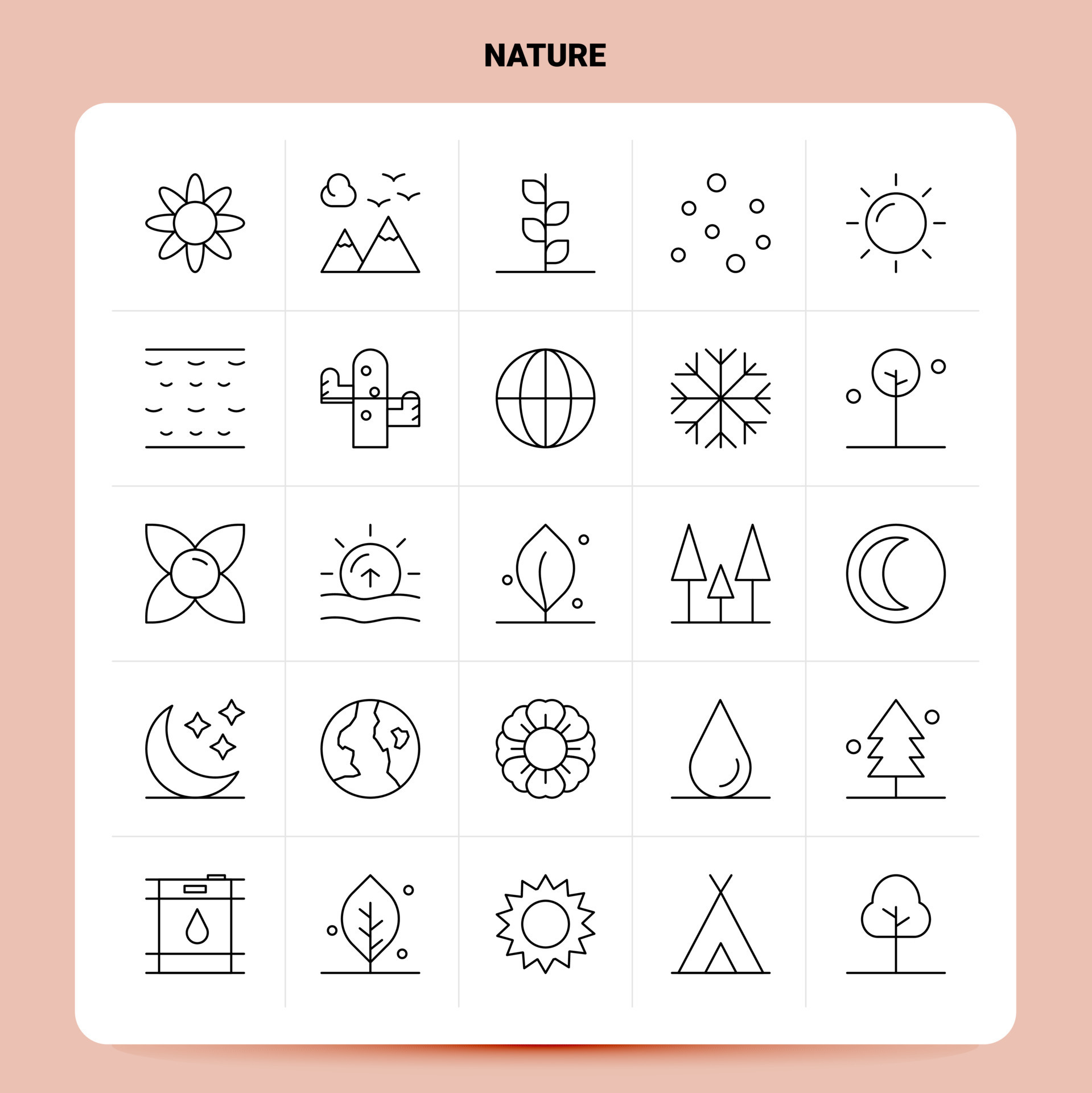 Outline 25 Nature Icon Set Vector Line Style Design Black Icons Set