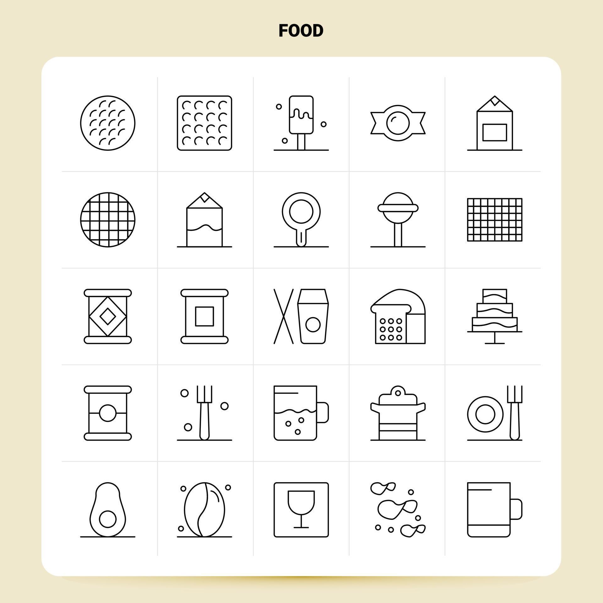 Outline 25 Food Icon Set Vector Line Style Design Black Icons Set Linear Pictogram Pack Web And