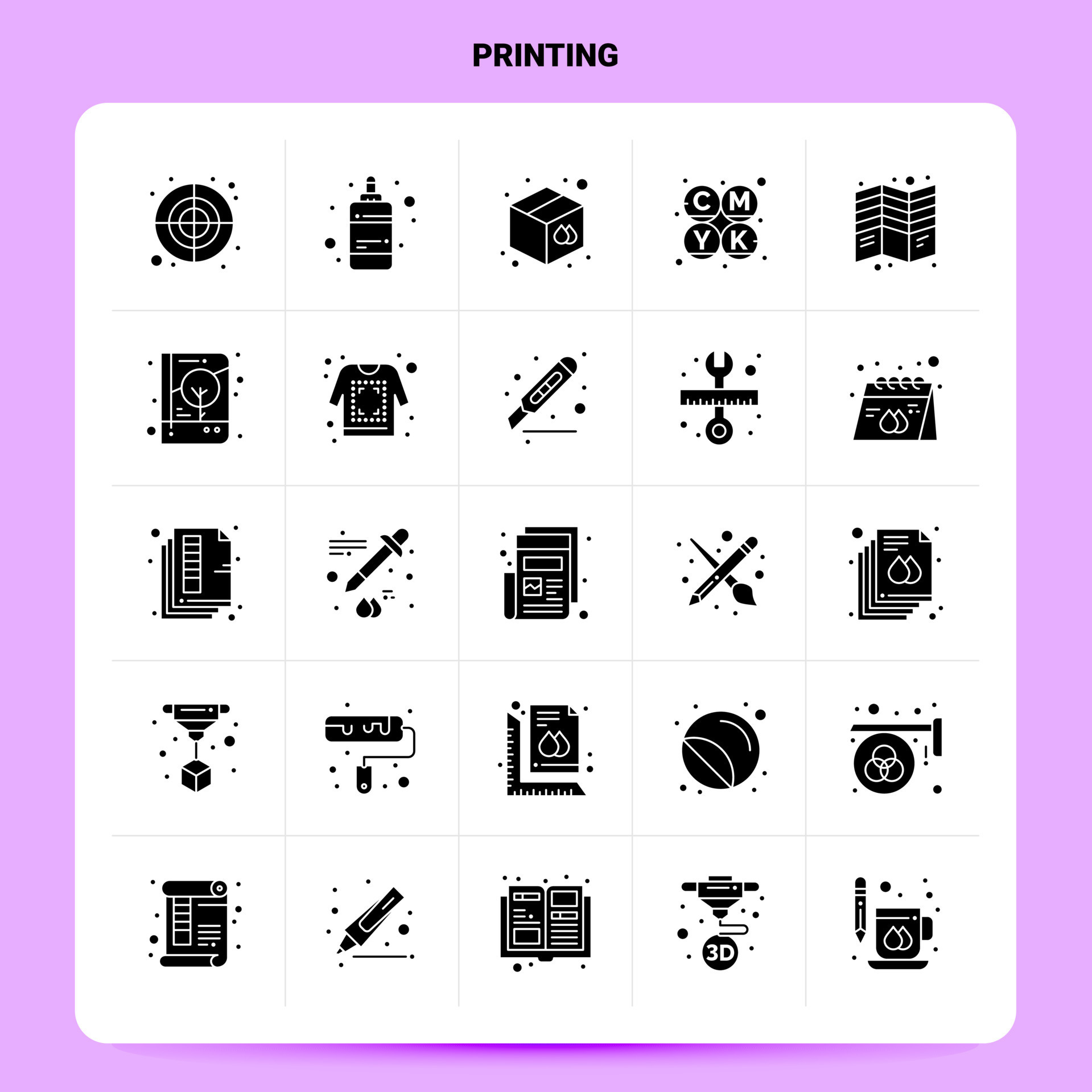 Solid 25 Printing Icon Set Vector Glyph Style Design Black Icons Set