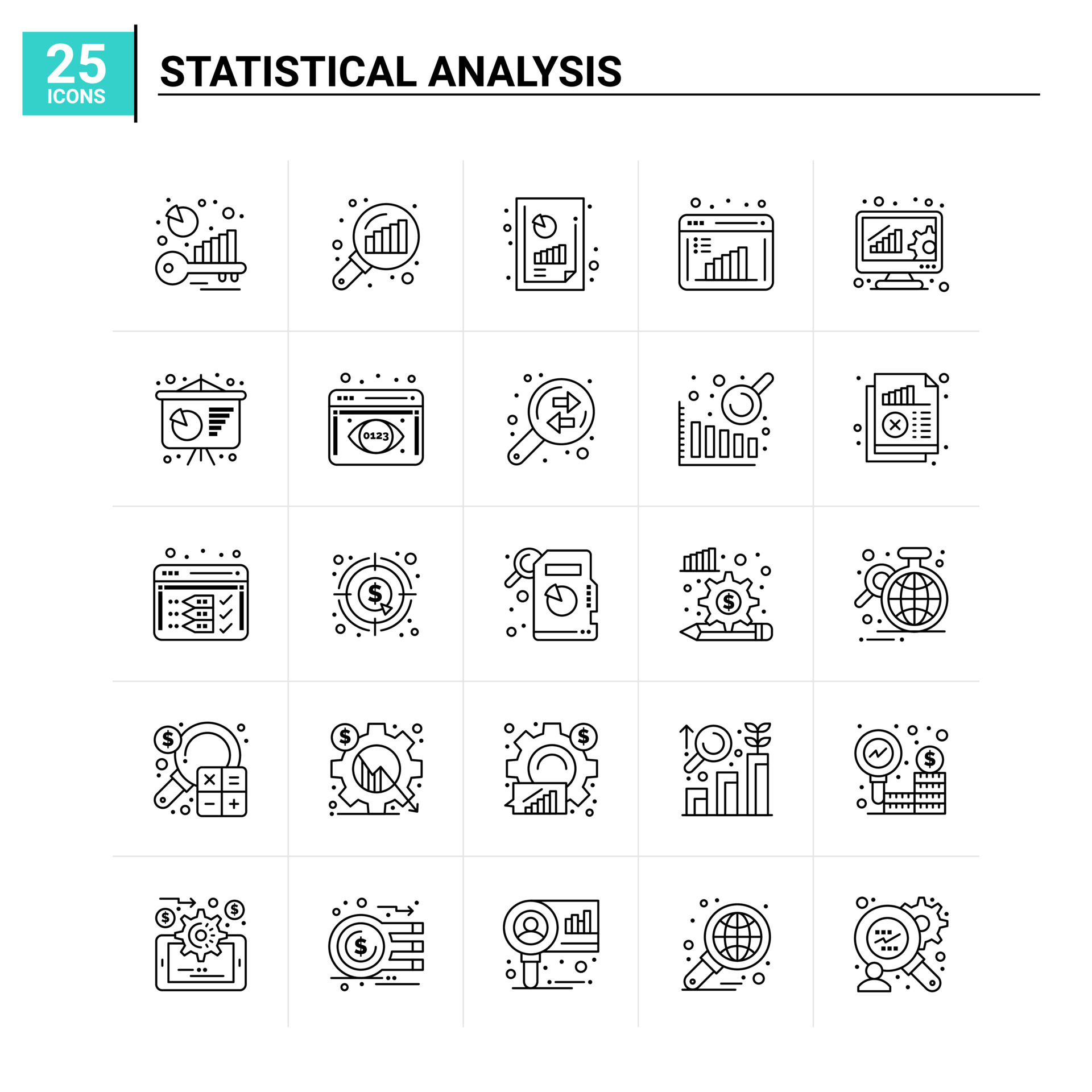 25 Statistical Analysis Icon Set Vector Background 19105861 Vector Art