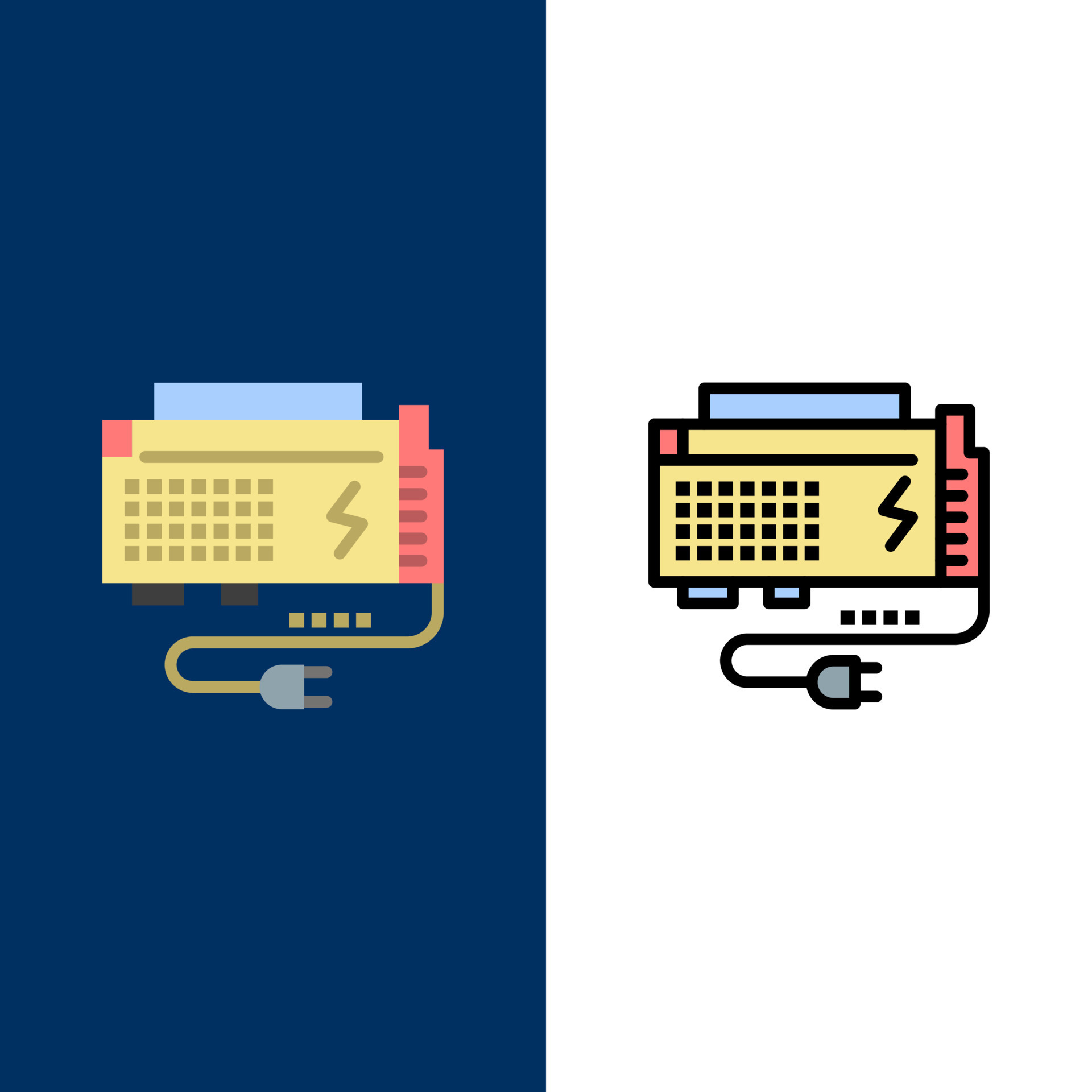 Apc Battery Computer Power Source Icons Flat And Line Filled Icon Set Vector Blue Background