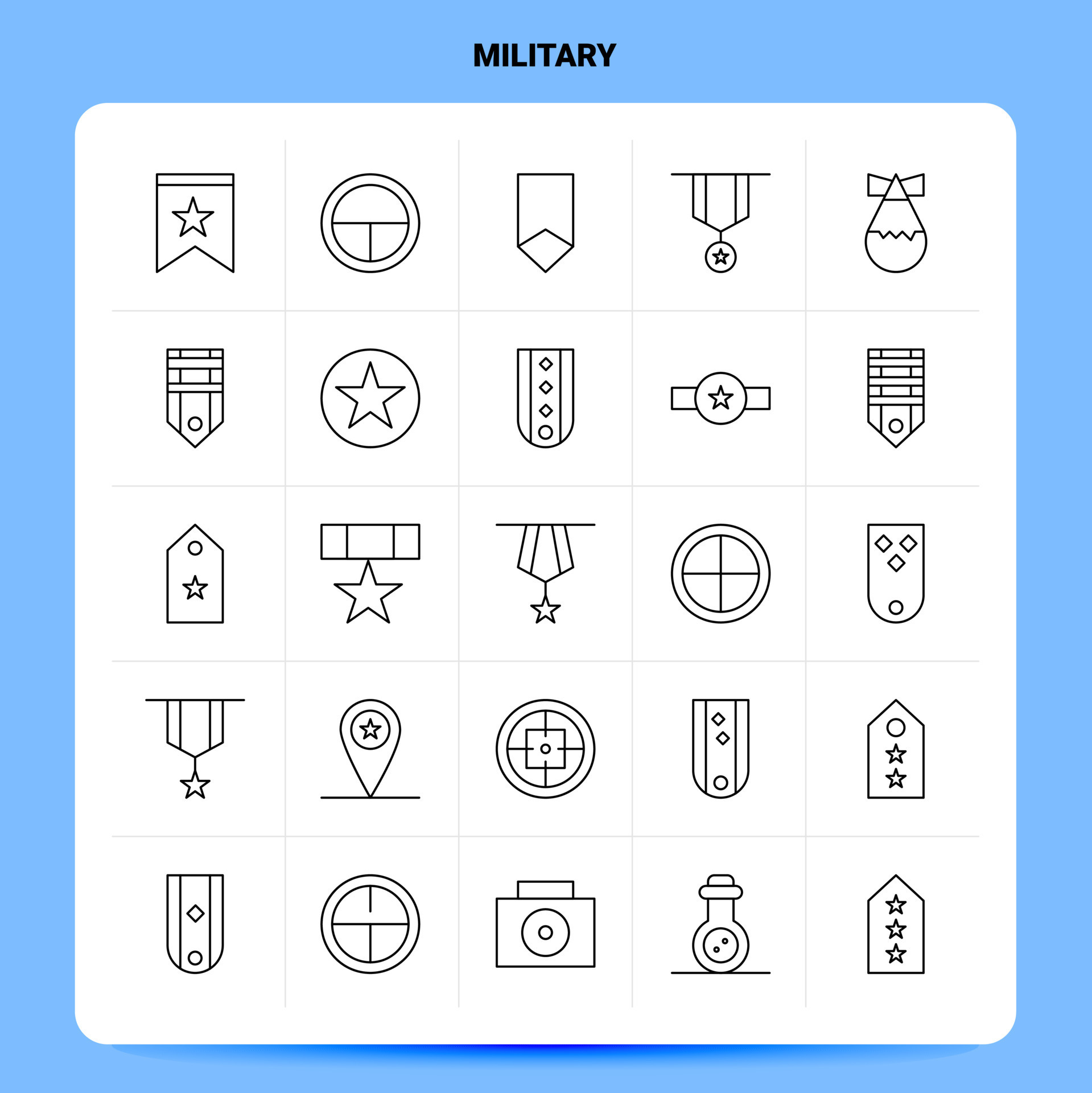 Outline 25 Military Icon Set Vector Line Style Design Black Icons Set Linear Pictogram Pack Web