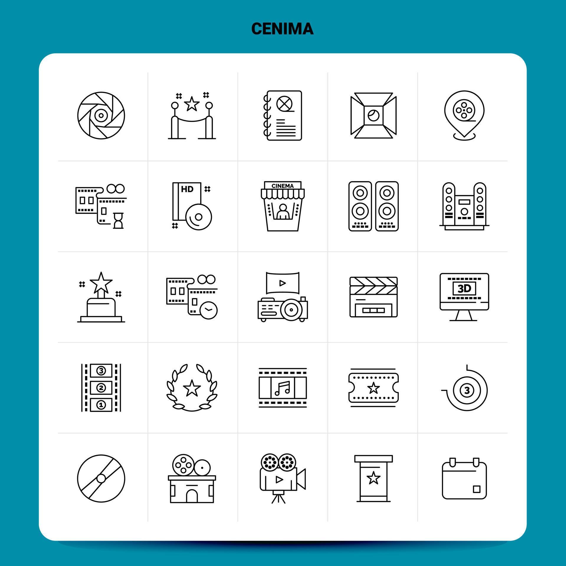 Outline 25 Cenima Icon Set Vector Line Style Design Black Icons Set Linear Pictogram Pack Web