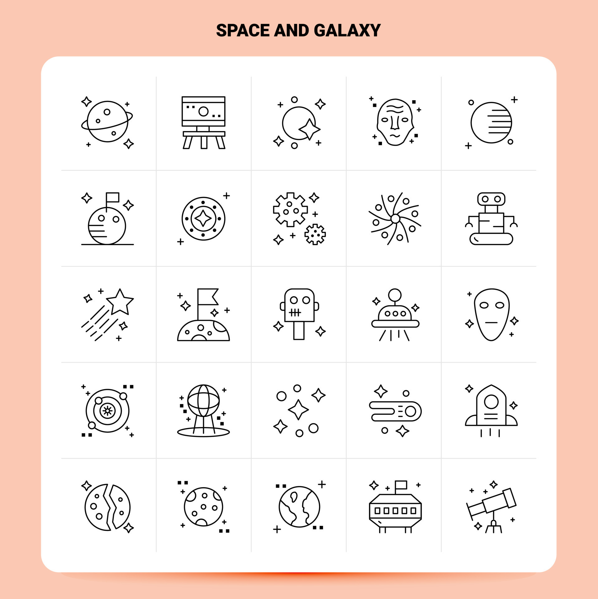 Outline 25 Space And Galaxy Icon Set Vector Line Style Design Black Icons Set Linear Pictogram