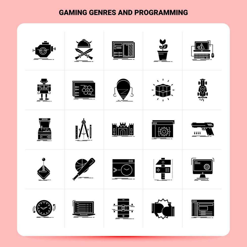 Solid 25 Gaming Genres And Programming Icon Set Vector Glyph Style Design Black Icons Set Web