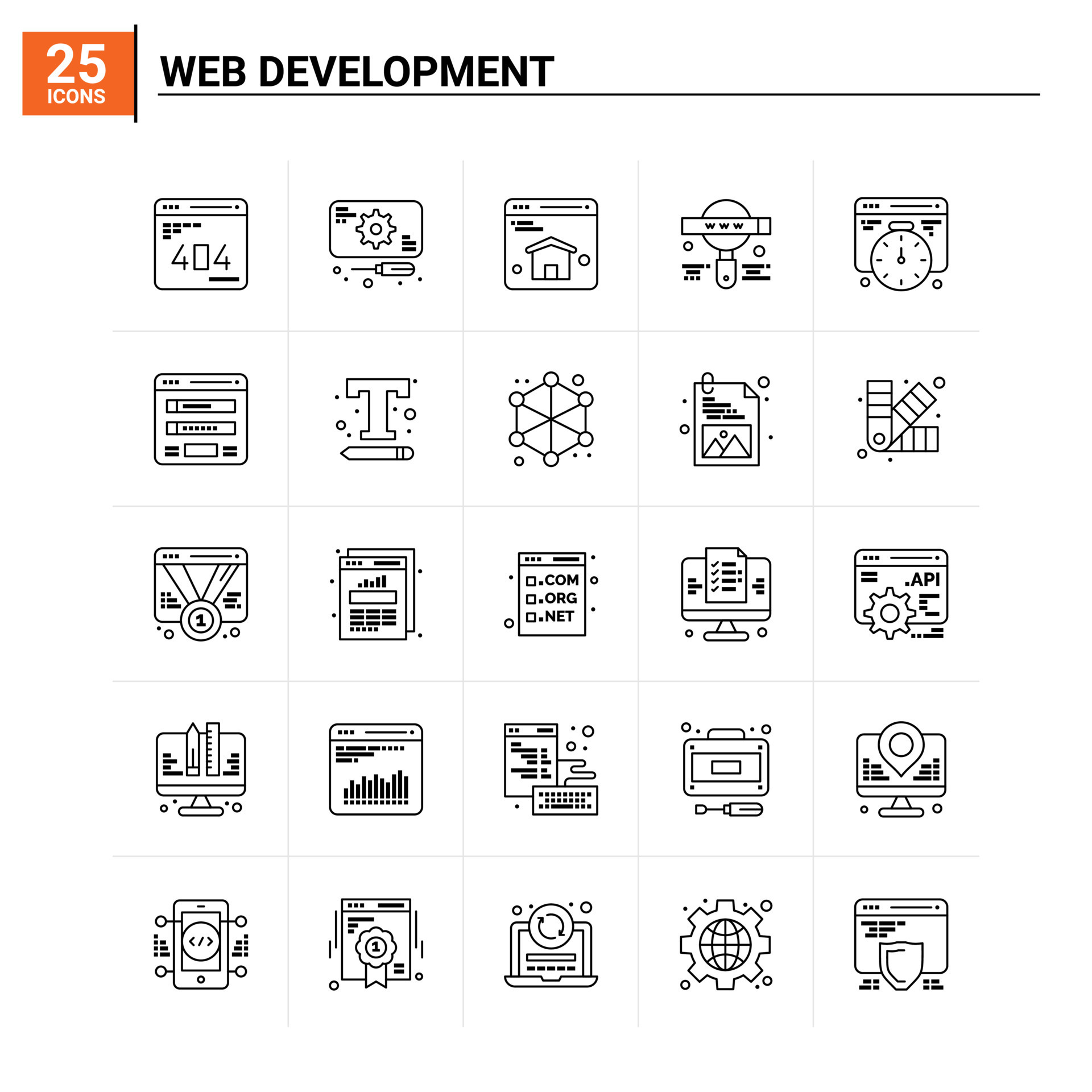 25 Web Development icon set vector background 19112414 Vector Art at Vecteezy