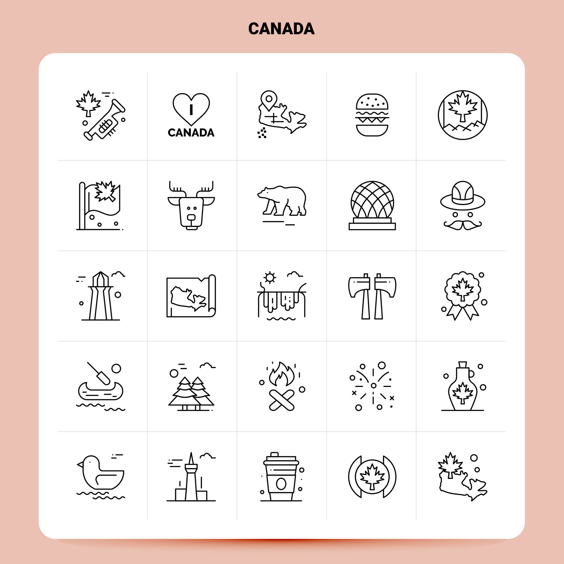 Outline 25 Canada Icon Set Vector Line Style Design Black Icons Set Linear Pictogram Pack Web