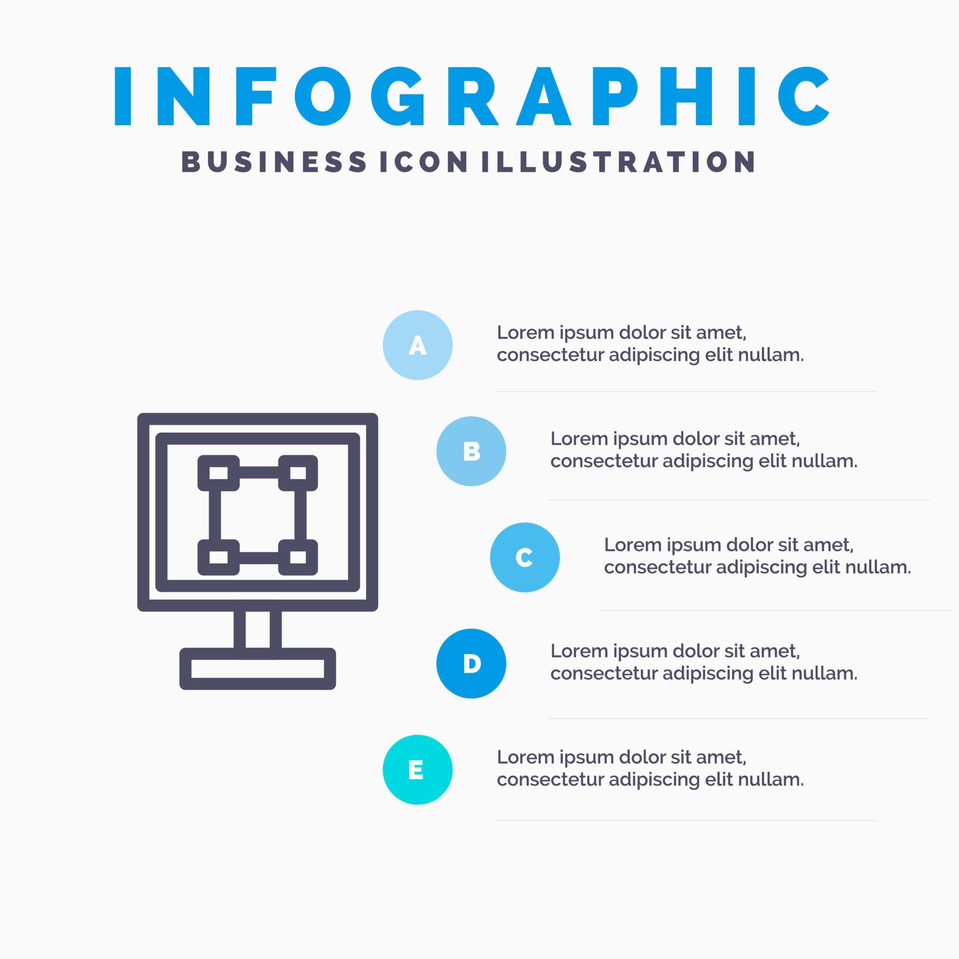 Crop Graphics Design Program Application Line icon with 5 steps presentation infographics ...