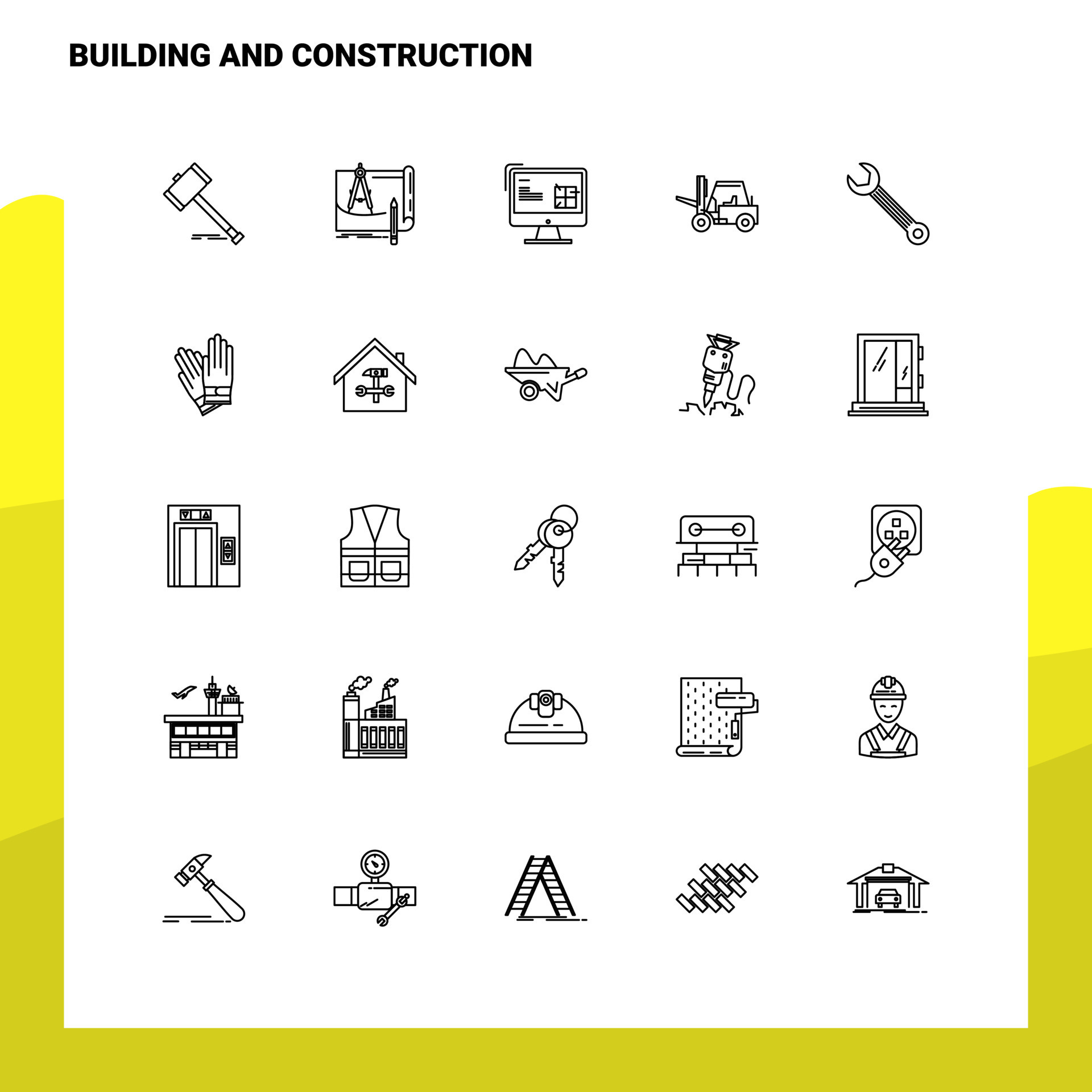 Set Of Building And Construction Line Icon Set 25 Icons Vector Minimalism Style Design Black