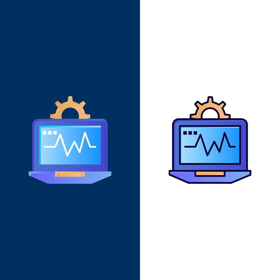 Laptop Computer Setting Computing Icons Flat And Line Filled Icon Set Vector Blue Background