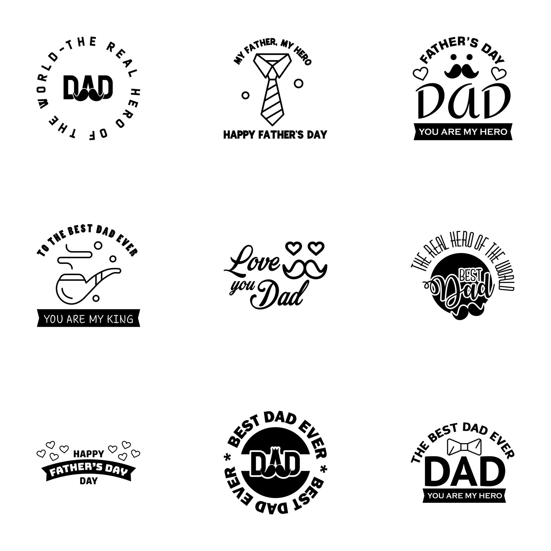 9 Black Set Of Vector Happy Fathers Day Typography Vintage Icons Lettering For Greeting Cards