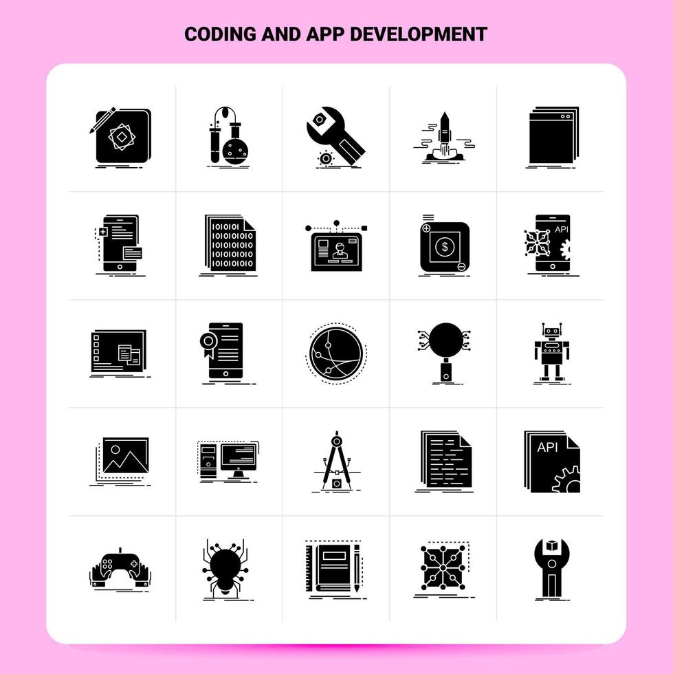 Solid 25 Coding And App Development Icon Set Vector Glyph Style Design Black Icons Set Web And