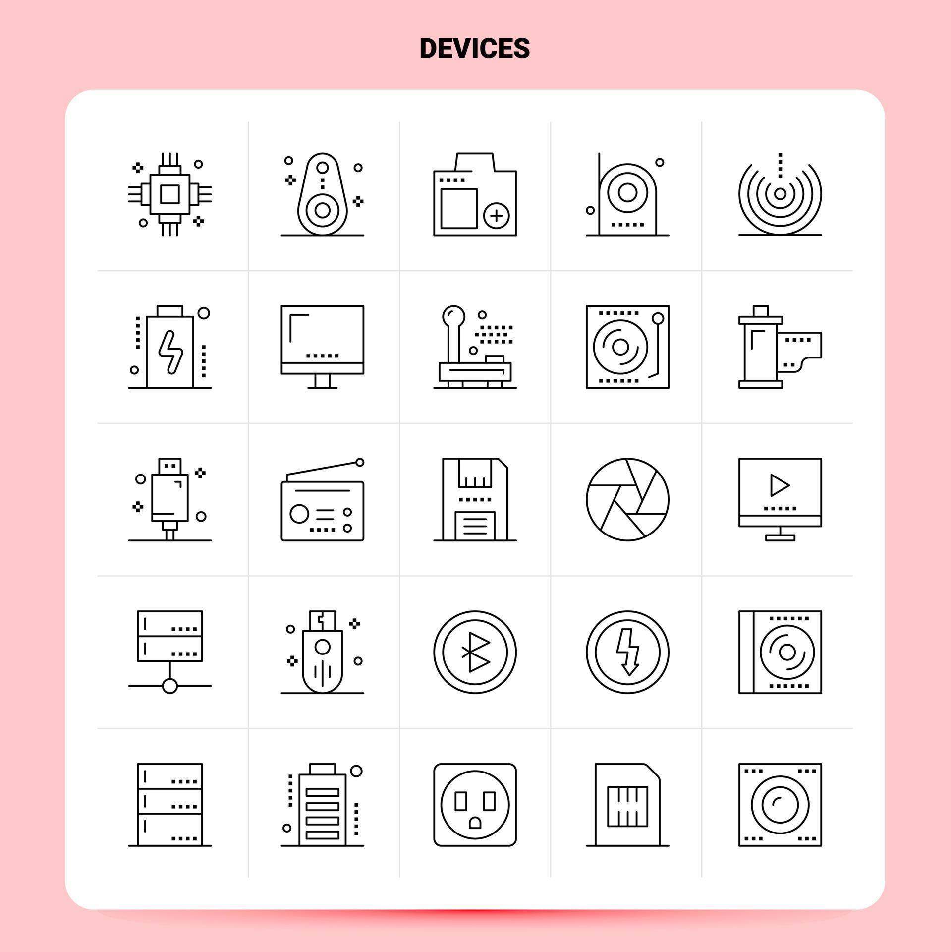 Outline 25 Devices Icon Set Vector Line Style Design Black Icons Set Linear Pictogram Pack Web