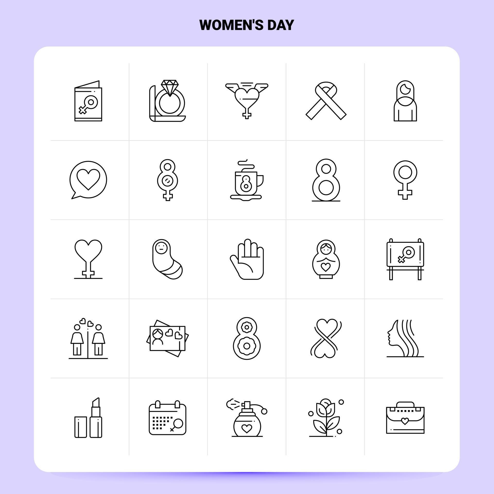 Outline 25 Womens Day Icon Set Vector Line Style Design Black Icons Set Linear Pictogram Pack