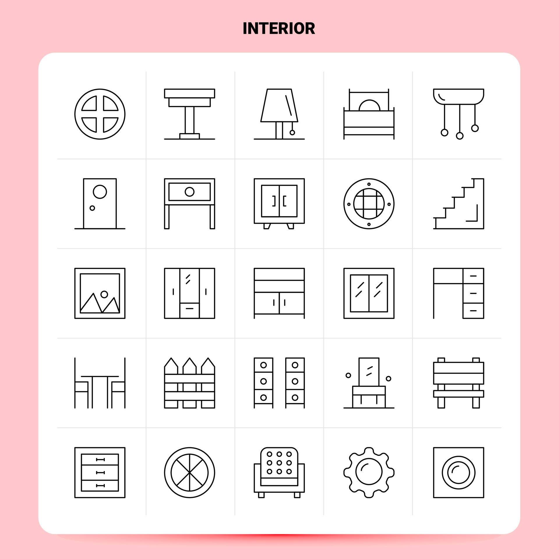 Outline 25 Interior Icon Set Vector Line Style Design Black Icons Set Linear Pictogram Pack Web