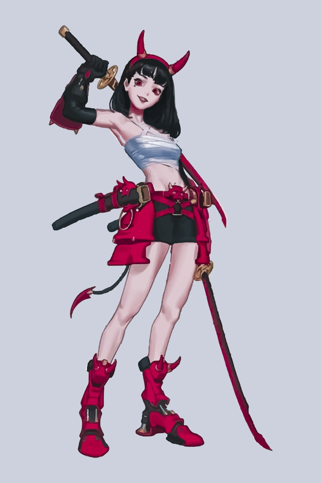 Anime Warrior Girl With Red Horns Tail And Sword In Hand 19133015 Vector Art At Vecteezy