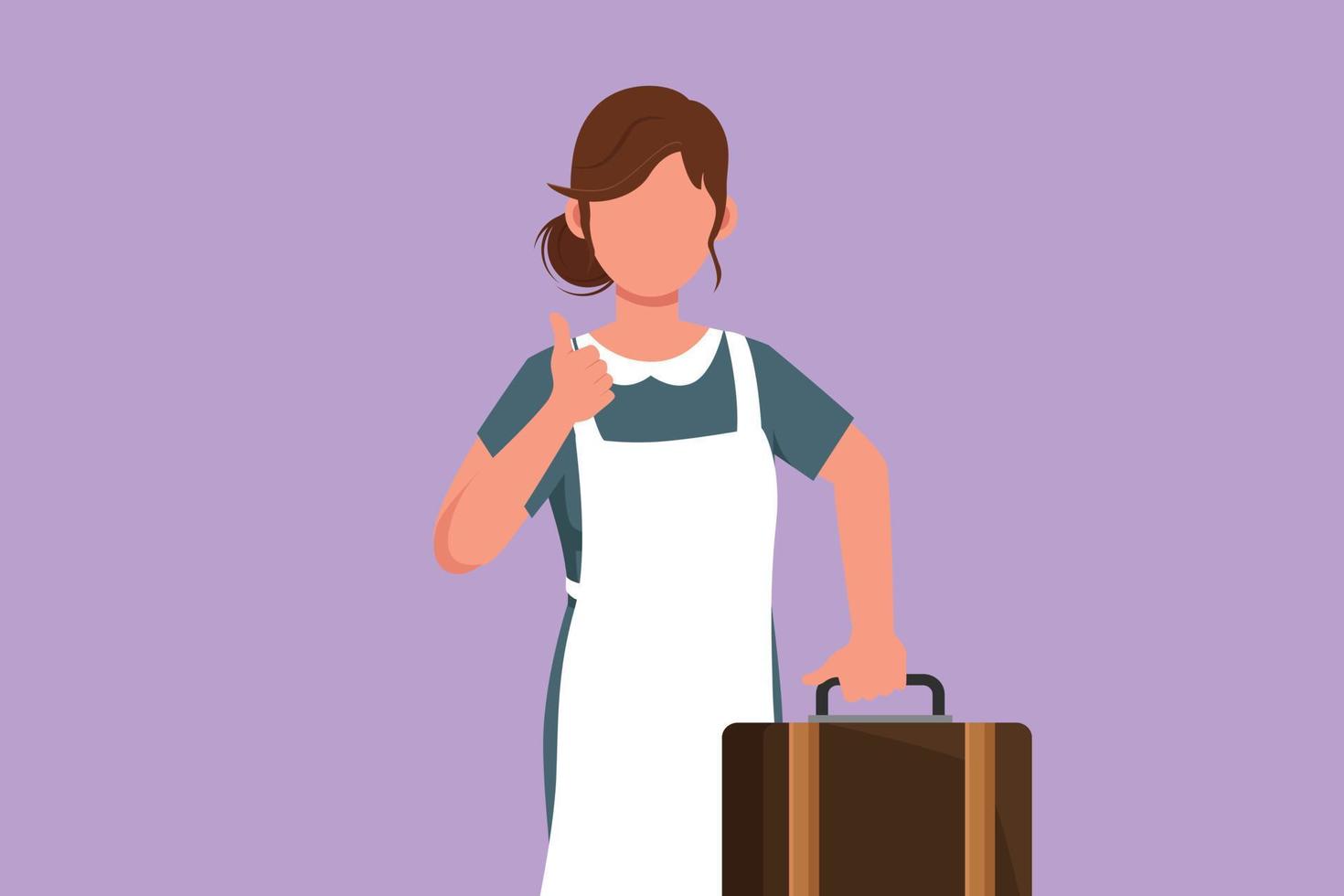 Cartoon Flat Style Drawing Maid In Hotel Holding Suitcase With Thumbs Up Gesture Work Deftly To