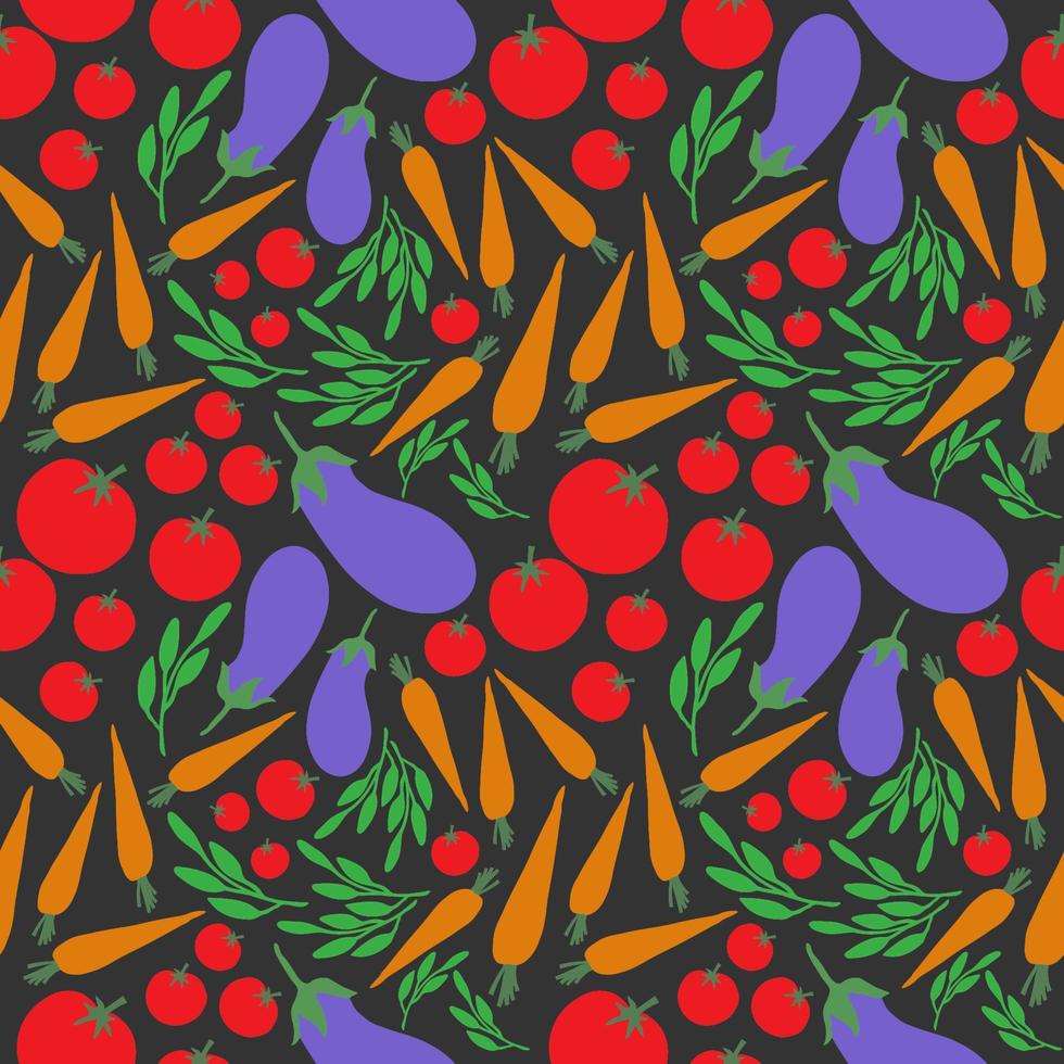 lindo patrón repetitivo sin fisuras con verduras sobre un fondo oscuro, motivo multicolor ...