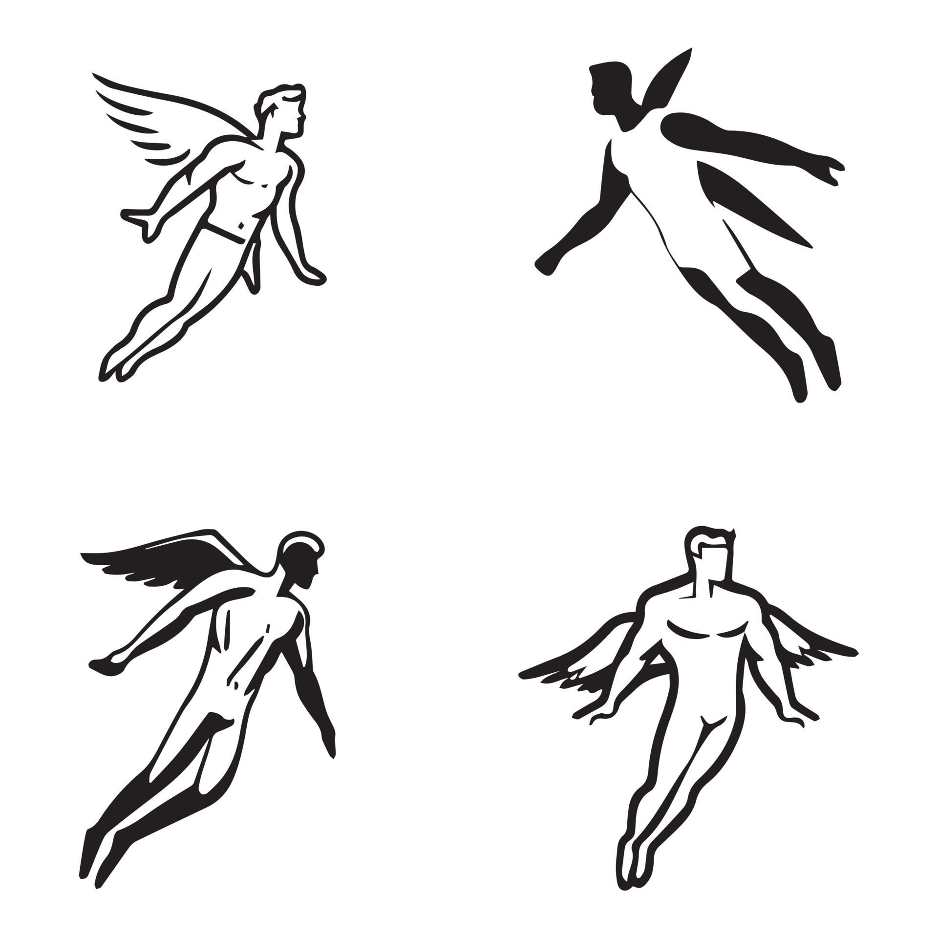 Flying Man Angel With Wings Icon Logo Vector Black Outline 19136550 Vector Art At Vecteezy
