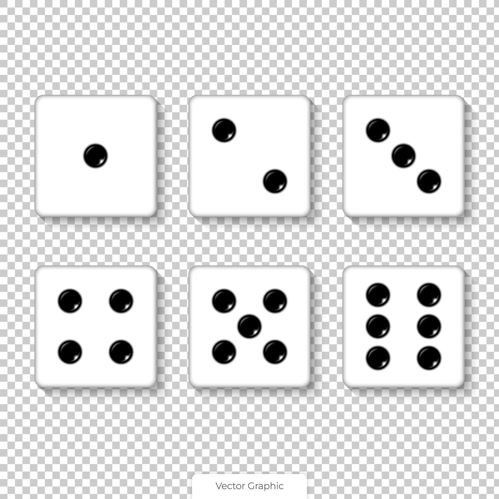 Realistic game dices set with black dots and rounded edges, isolated on ...