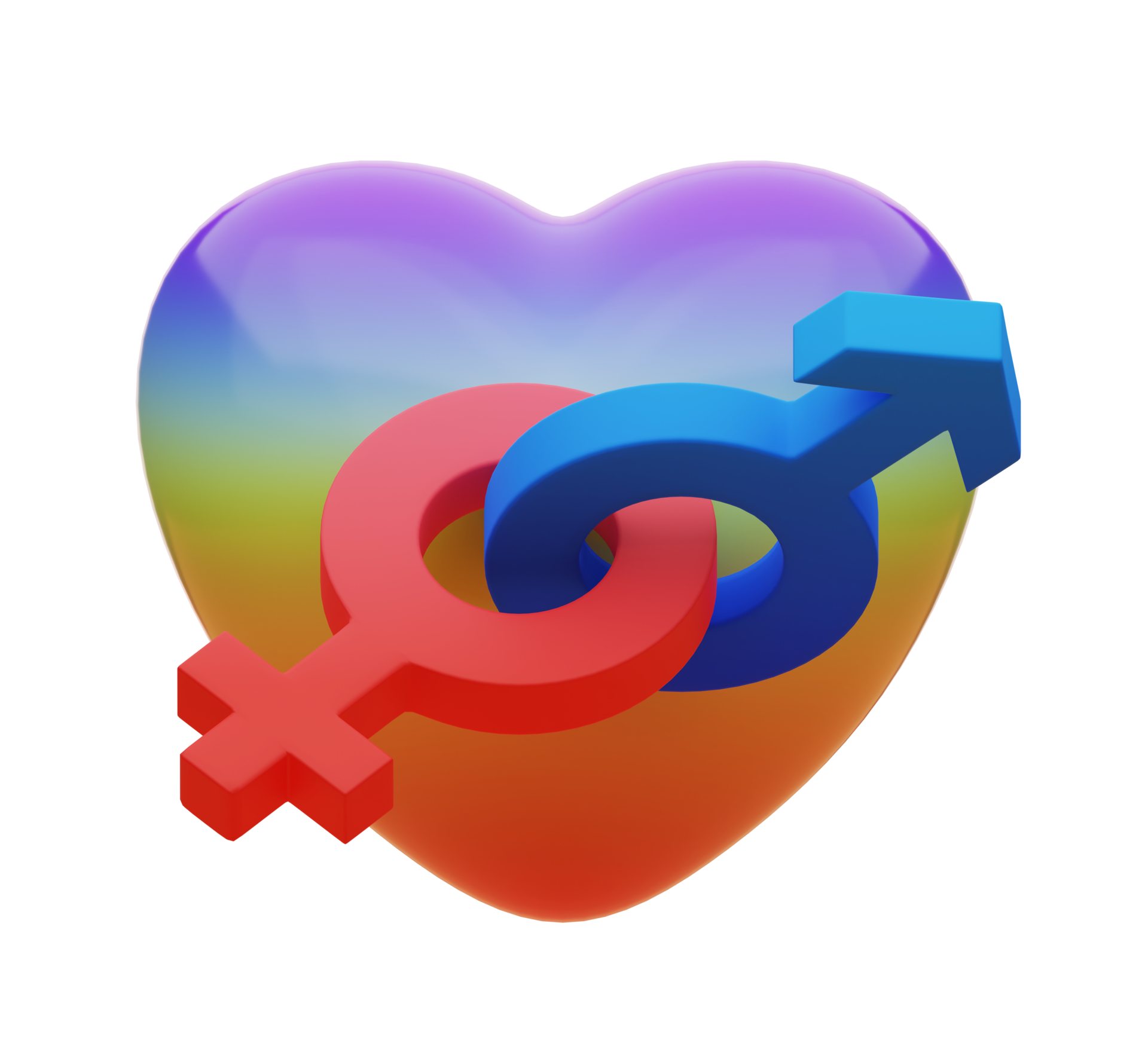 Renderização 3d Símbolo De Gênero E Coração De Arco íris Gênero Lgbtq